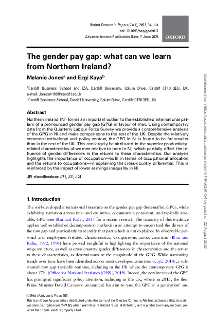 (PDF) The gender pay gap: what can we learn from Northern Ireland?