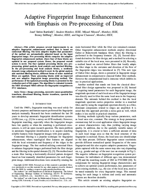 (PDF) Adaptive Fingerprint Image Enhancement With Emphasis on Preprocessing of Data