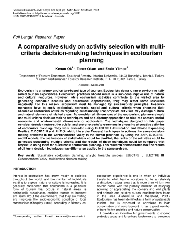 (PDF) A Comparative Study on Activity Selection with Multi Criteria Decision Making Techniques ...