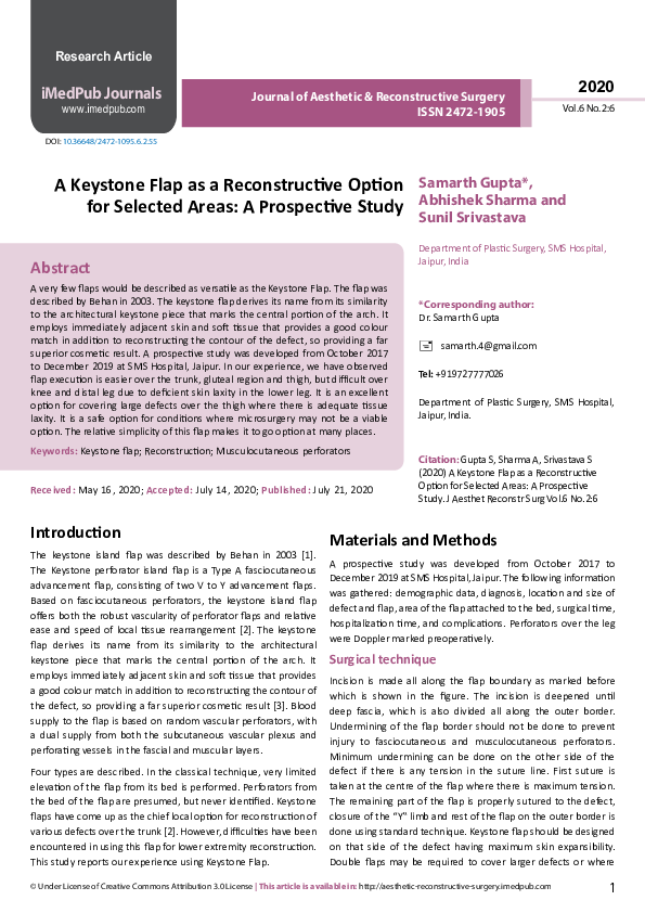 (PDF) Keystone Flap as a Reconstructive Option for selected areas; A ...