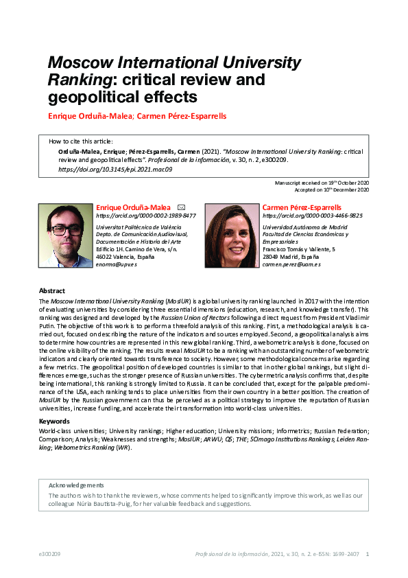 (PDF) Moscow International University Ranking: critical review and ...