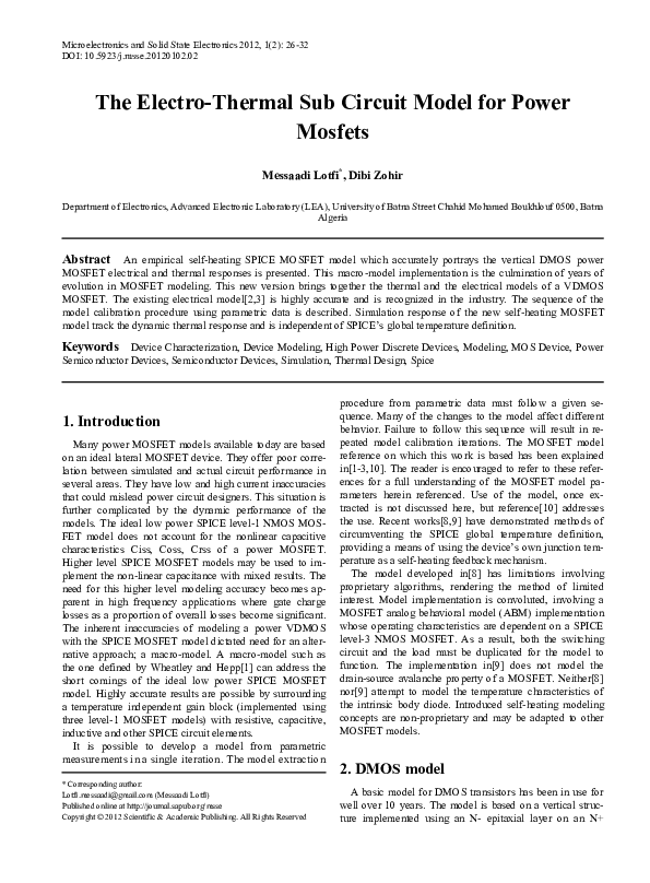 (PDF) The electro-thermal sub circuit model for power MOSFETs