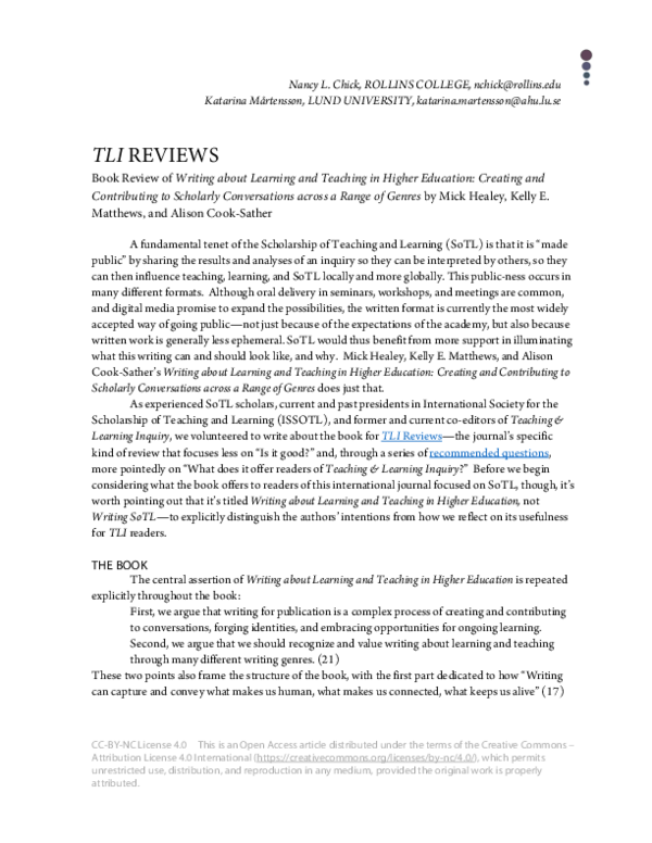 (PDF) Review of Writing about Teaching and Learning in Higher Education