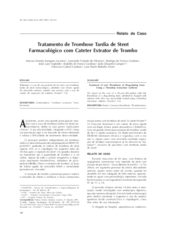 (PDF) Tratamento de trombose tardia de stent farmacológico com cateter ...