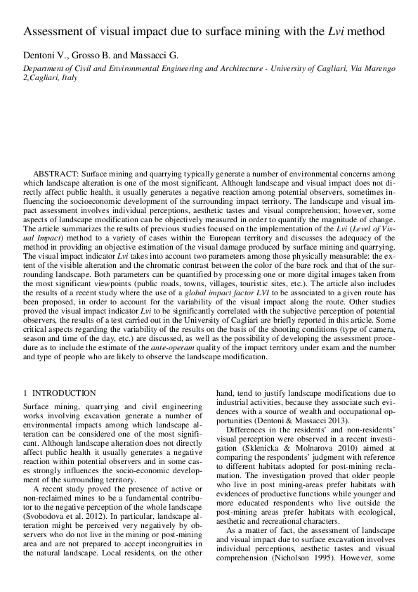(PDF) Assessment of visual impact due to surface mining with the Lvi ...