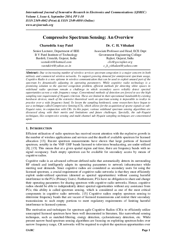 (PDF) Compressive Spectrum Sensing: An Overview | charushila patel - Academia.edu