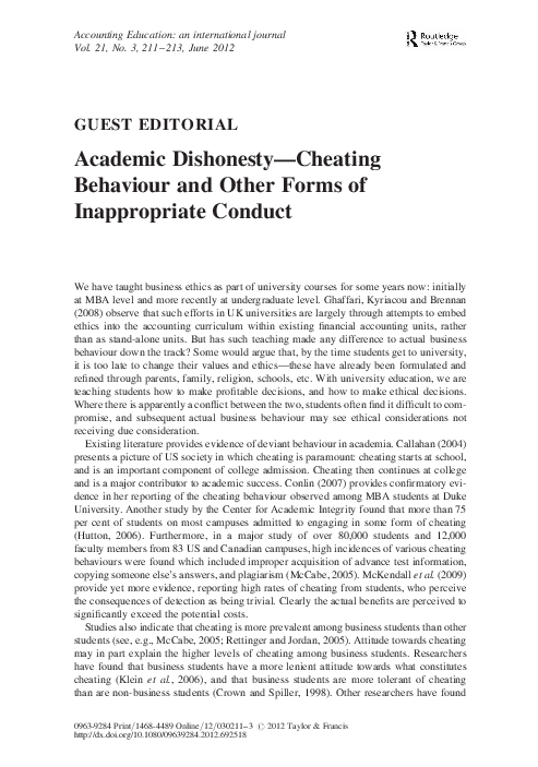 (PDF) Academic Dishonesty—Cheating Behaviour and Other Forms of ...