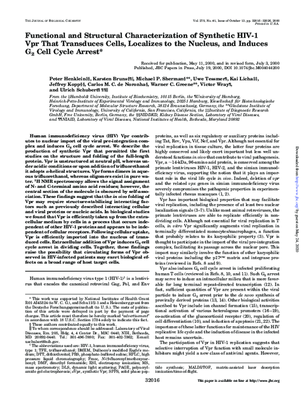 (PDF) Functional and Structural Characterization of Synthetic HIV-1 Vpr ...