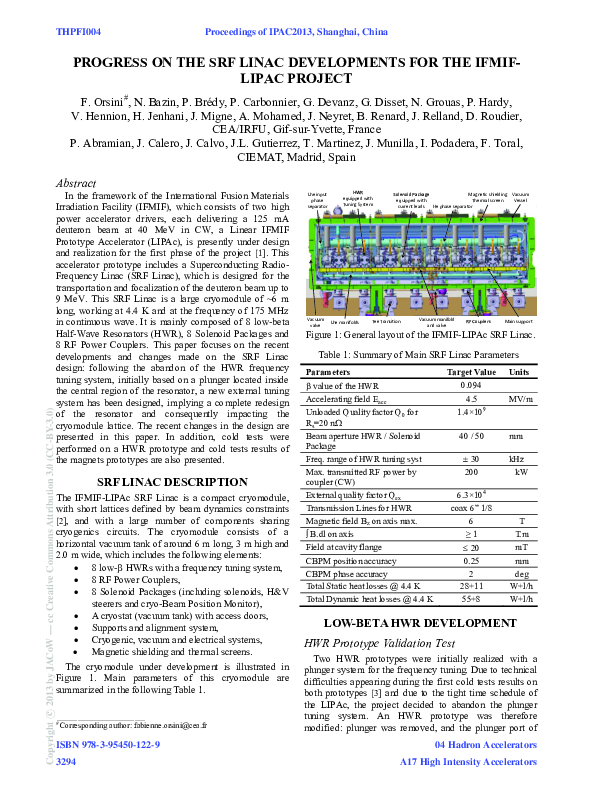 (PDF) Progress on the SRF Linac Developments for the IFMIF–LIPAC Project