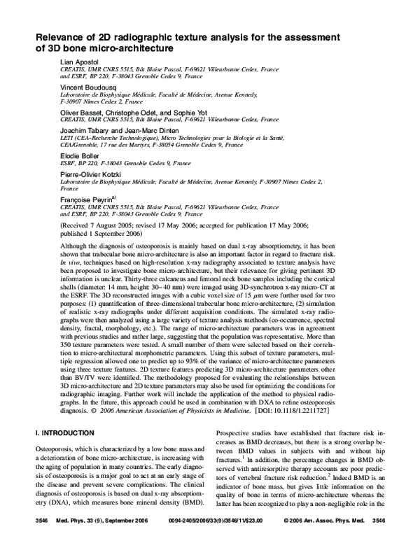 (PDF) Relevance of 2D radiographic texture analysis for the assessment ...