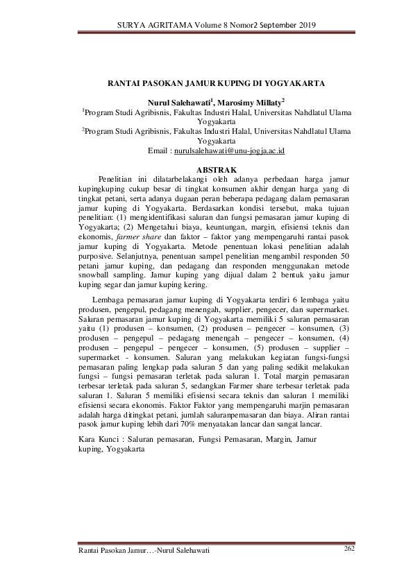(PDF) Rantai Pasokan Jamur Kuping di Yogyakarta