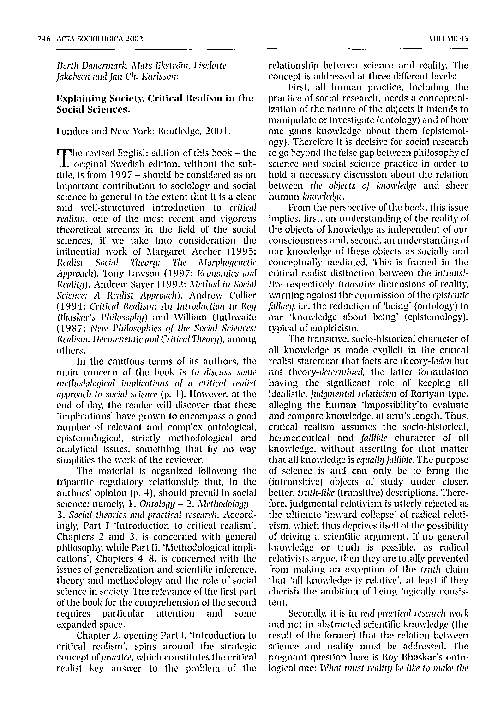 (PDF) Explaining Society: Critical Realism in the Social Sciences