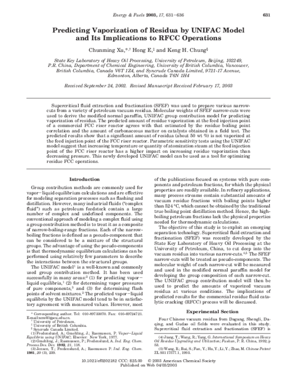 (PDF) Predicting Vaporization of Residua by UNIFAC Model and Its ...