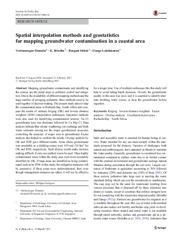 (PDF) Spatial interpolation methods and geostatistics for mapping groundwater contamination in a ...