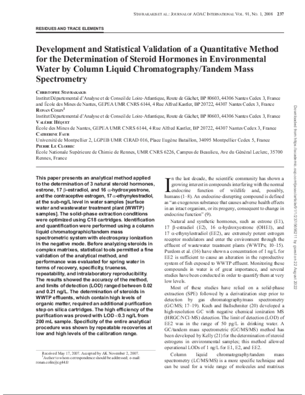 Pdf Development And Statistical Validation Of A Quantitative Method