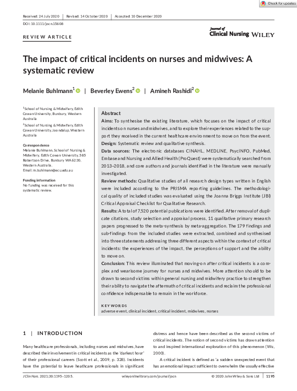 (PDF) The impact of critical incidents on nurses and midwives: A ...