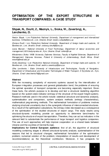 (PDF) Optimization of the Export Structure in Transport Companies: A ...