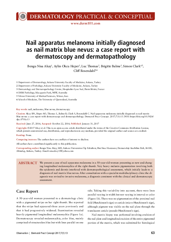 (PDF) Nail apparatus melanoma initially diagnosed as nail matrix blue ...