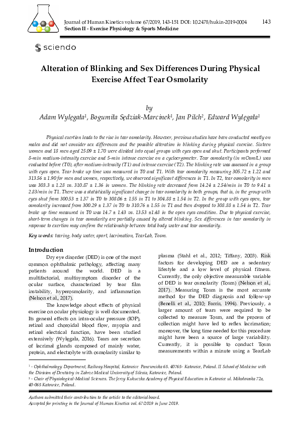 Pdf Alteration Of Blinking And Sex Differences During Physical