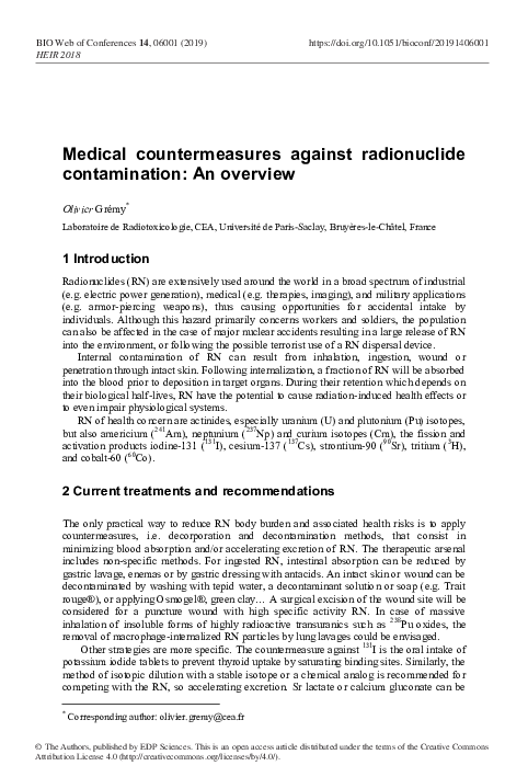 (PDF) Medical countermeasures against radionuclide contamination: An overview