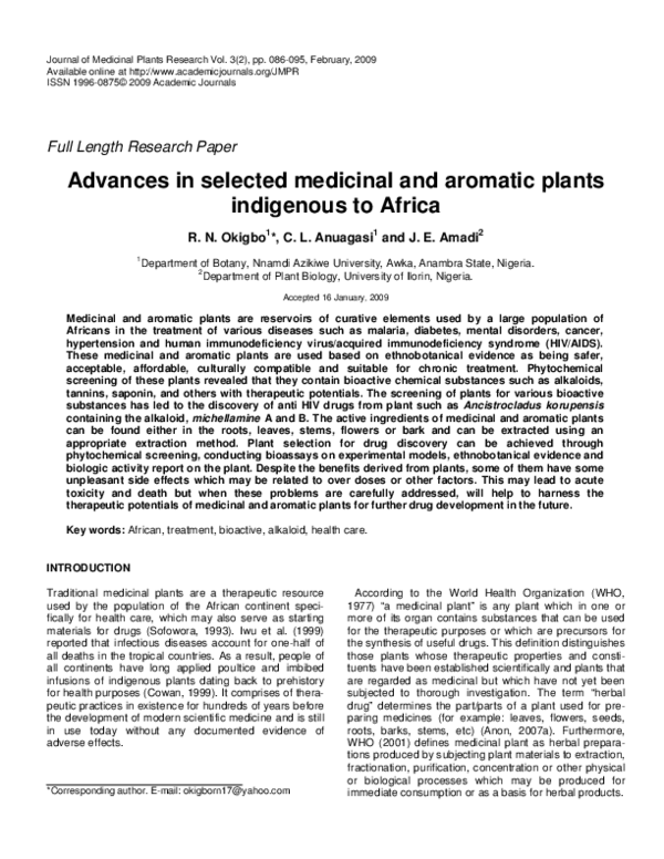 (PDF) Advances in Selected Medicinal and Aromatic Plants Indigenous to Africa