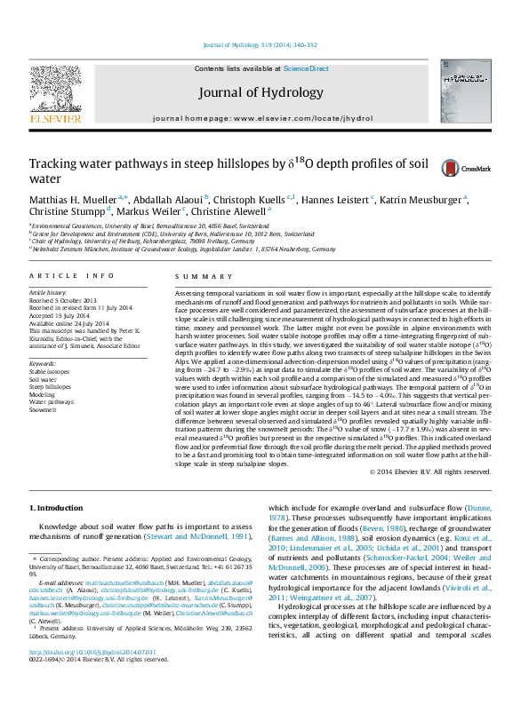 (PDF) Tracking water pathways in steep hillslopes by δ18O depth ...