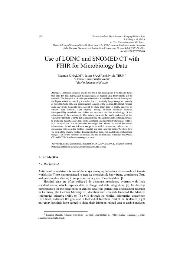 (PDF) Use of LOINC and SNOMED CT with FHIR for Microbiology Data
