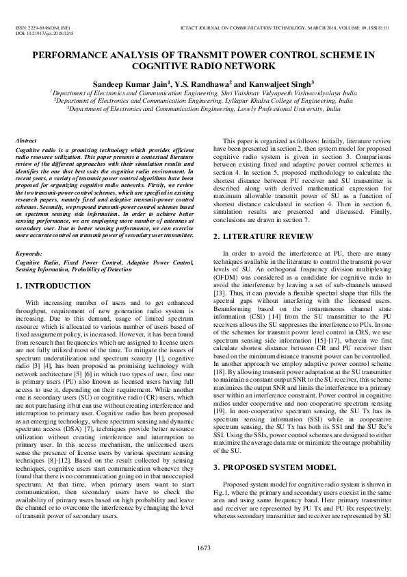 (PDF) Performance Analysis of Transmit Power Control Scheme in Cognitive Radio Network
