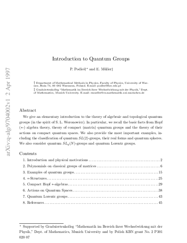 (PDF) Introduction to Quantum Groups