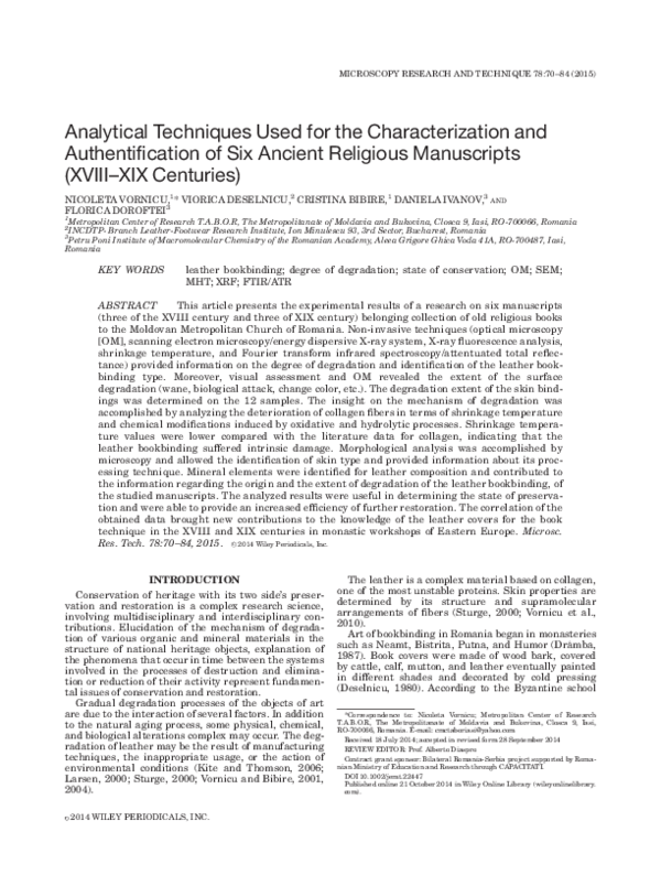 (PDF) Analytical techniques used for the characterization and authentification of six ancient ...