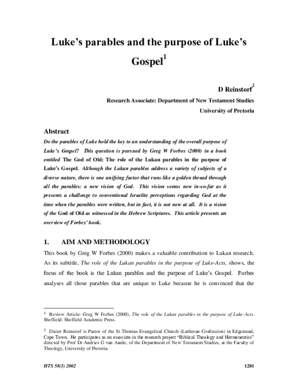 (PDF) Luke’s parables and the purpose of Luke’s Gospel