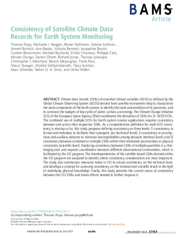 (PDF) Consistency of Satellite Climate Data Records for Earth System ...