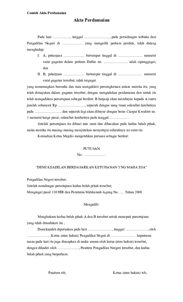 (DOC) Contoh Akta Perdamaian nov
