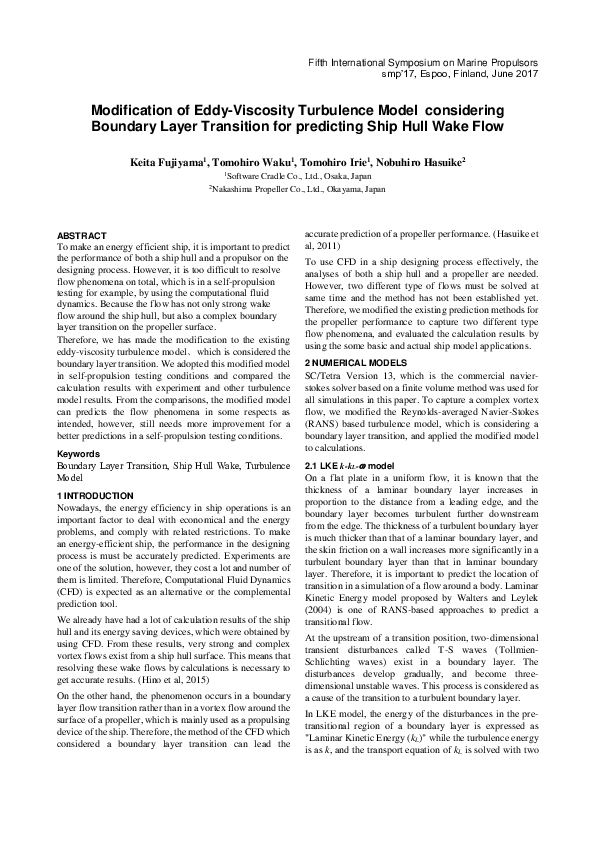 (PDF) Modification of Eddy-Viscosity Turbulence Model considering Boundary Layer Transition for ...