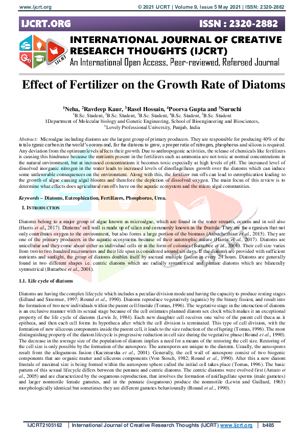 (PDF) Effect of Fertilizer on the Growth Rate of Diatoms