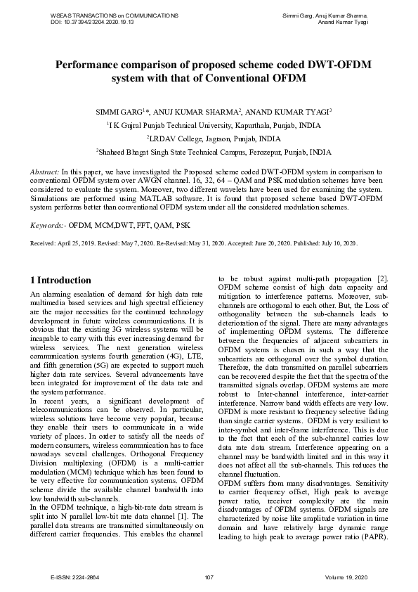 Pdf Performance Comparison Of Proposed Scheme Coded Dwt Ofdm System