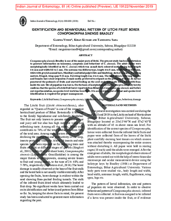 (PDF) Identification and behavioural pattern of litchi fruit borer ...