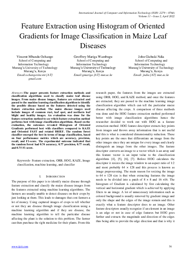 (PDF) Feature Extraction using Histogram of Oriented Gradients for Image Classification in Maize ...
