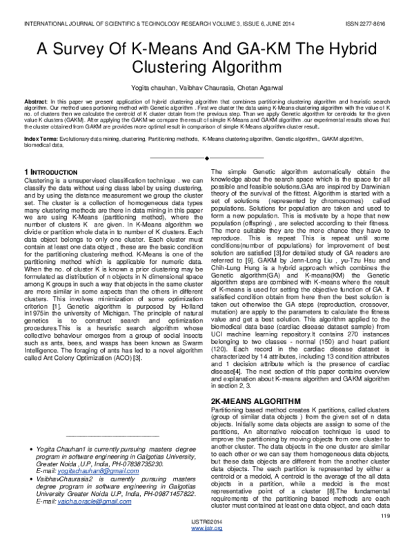 (PDF) A Survey Of K-Means And GA-KM The Hybrid Clustering Algorithm