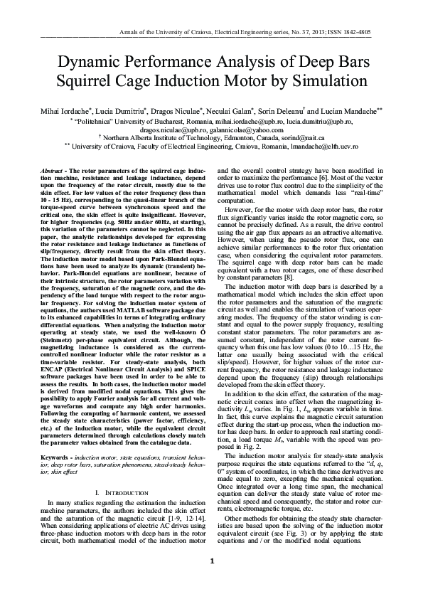 (PDF) Dynamic Performance Analysis of Deep Bars Squirrel Cage Induction Motor by Simulation