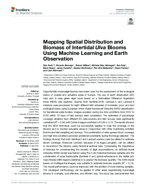 (PDF) Mapping Spatial Distribution and Biomass of Intertidal Ulva Blooms Using Machine Learning ...