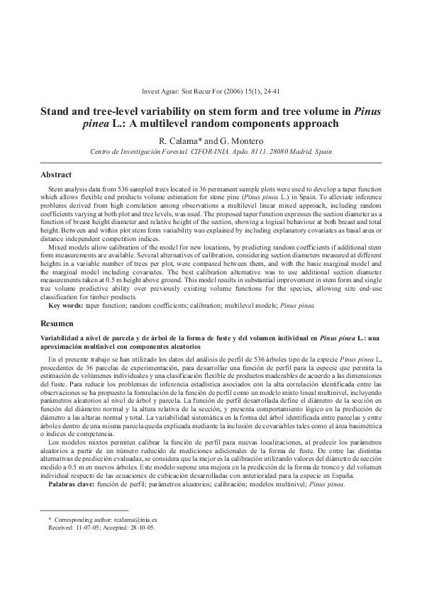 Pdf Stand And Tree Level Variability On Stem Form And Tree Volume In