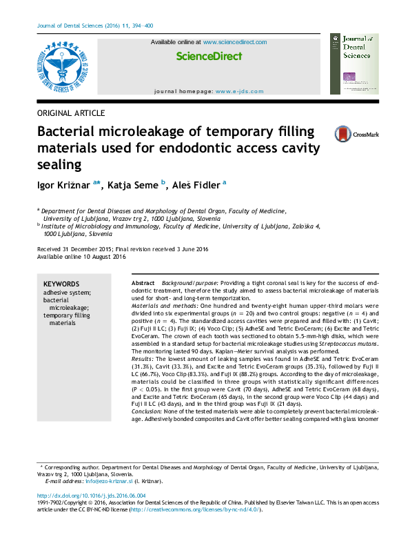 (PDF) Bacterial microleakage of temporary filling materials used for ...