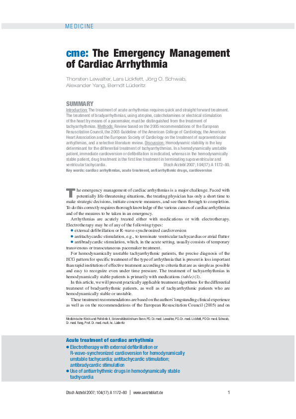 (PDF) cme: The Emergency Management of Cardiac Arrhythmia