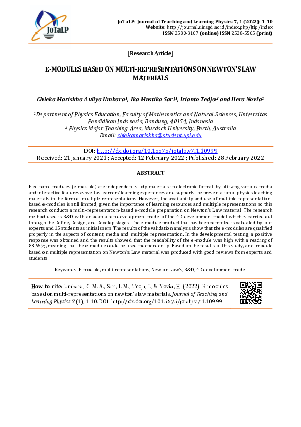(PDF) E-Modules Based on Multi-Representations on Newton's Law Materials