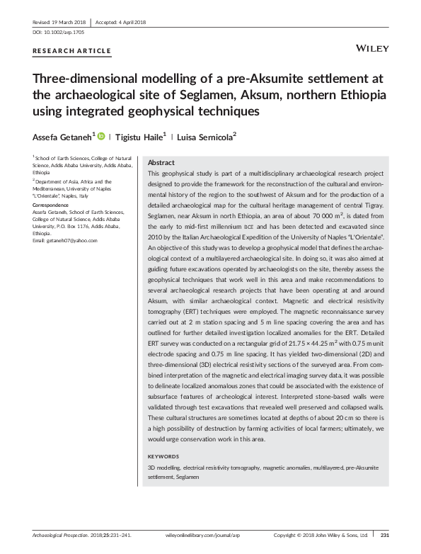 (PDF) Three-dimensional modelling of a pre-Aksumite settlement at the ...