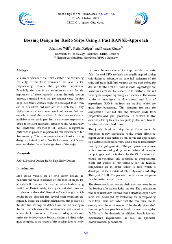 (PDF) Bossing Design for RoRo Ships Using a Fast RANSE-Approach