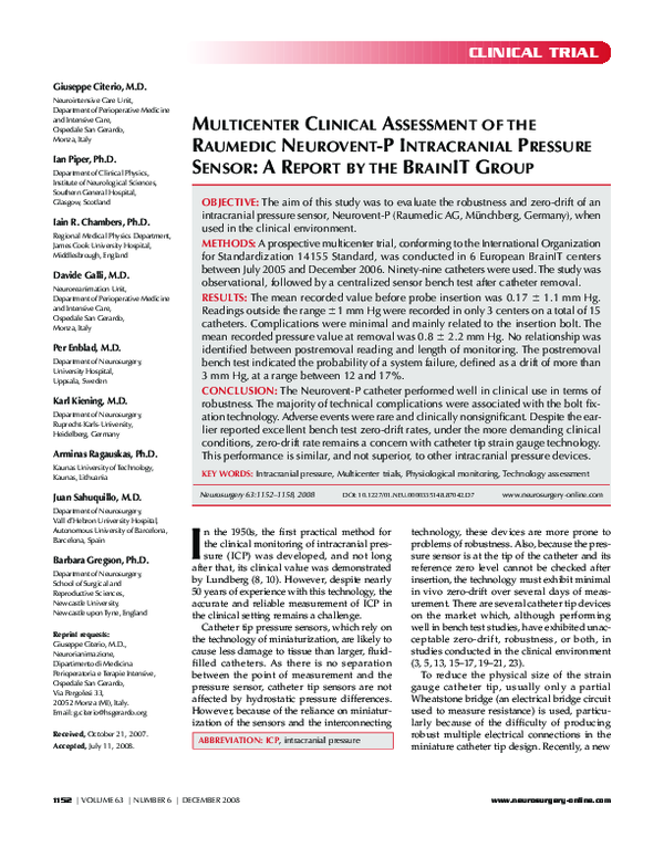 (PDF) Multicenter Clinical Assessment of the Raumedic Neurovent-P ...