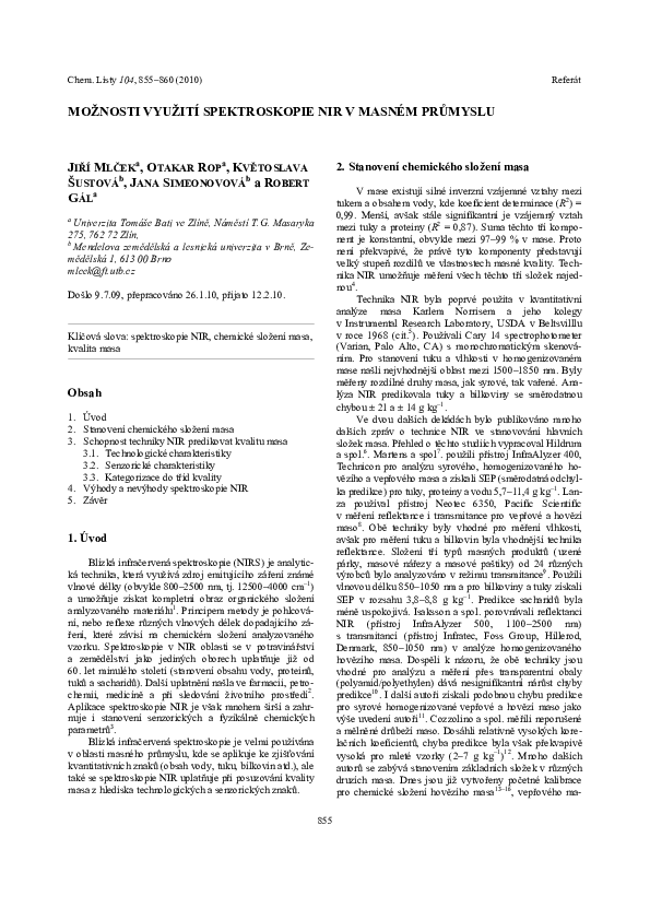 (PDF) Potentials of NIR Spectroscopy in Meat Industry (PDF) Potentials of NIR Spectroscopy in Meat Industry