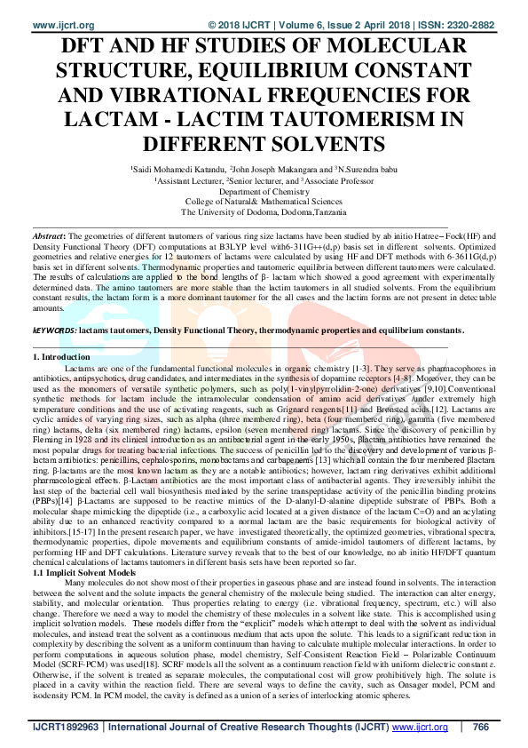 (PDF) DFT and HF Studies of Molecular Structure, Equilibrium Constant ...